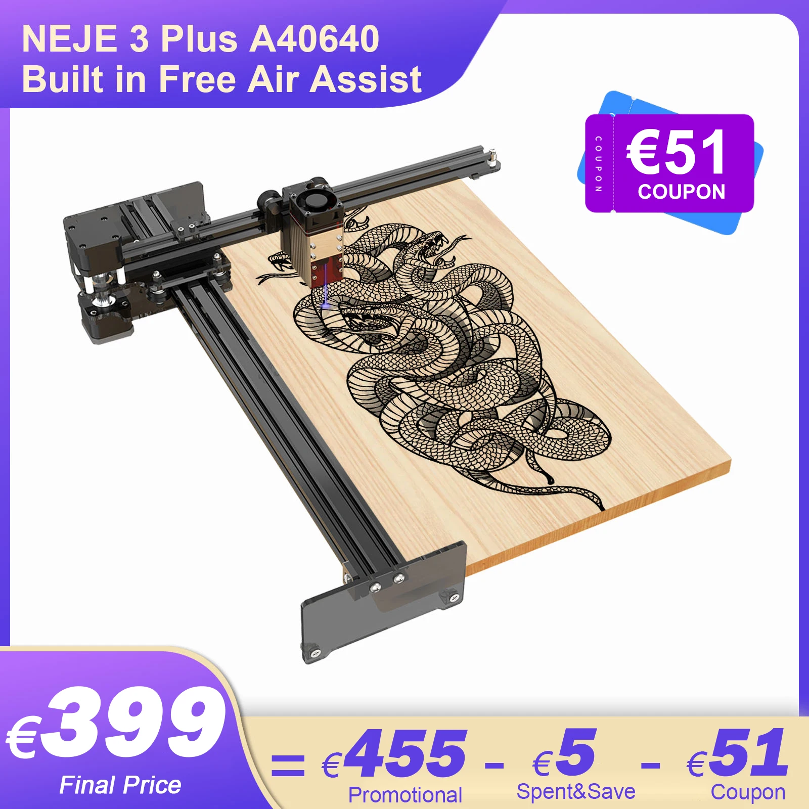 NEJE 3 Plus A40640 CNC Laser Engraving Machine Dual Beam Laser Engraver ...
