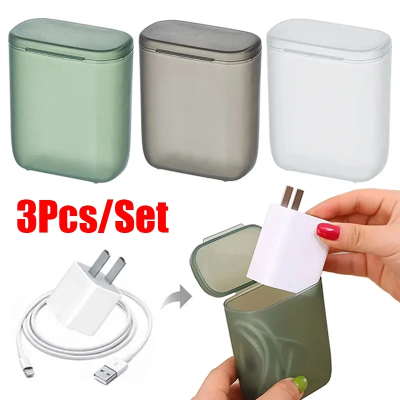 Desktop Data Cable Storage Box Dustproof With Cover Cell Phone Charger ...