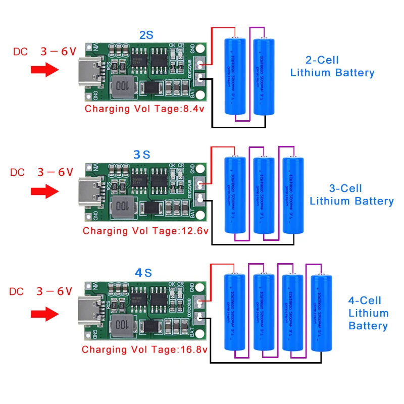 Multi-Cell 2S 3S 4S Type-C To 8.4V 12.6V 16.8V Step-Up Boost LiPo Polymer Li-Ion Charger 7.4V 11 ...