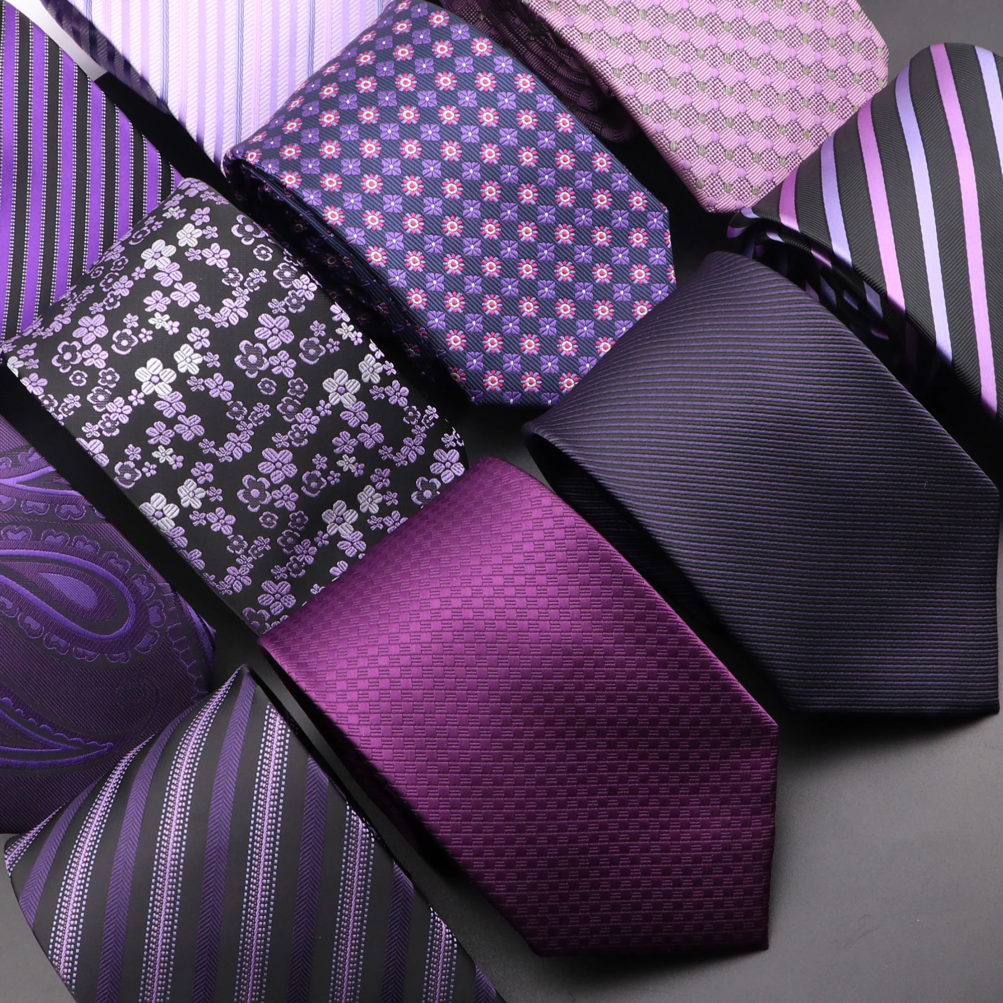 New Design Wedding Men Tie Purple Solid Striped Paisley Flower Neckties ...