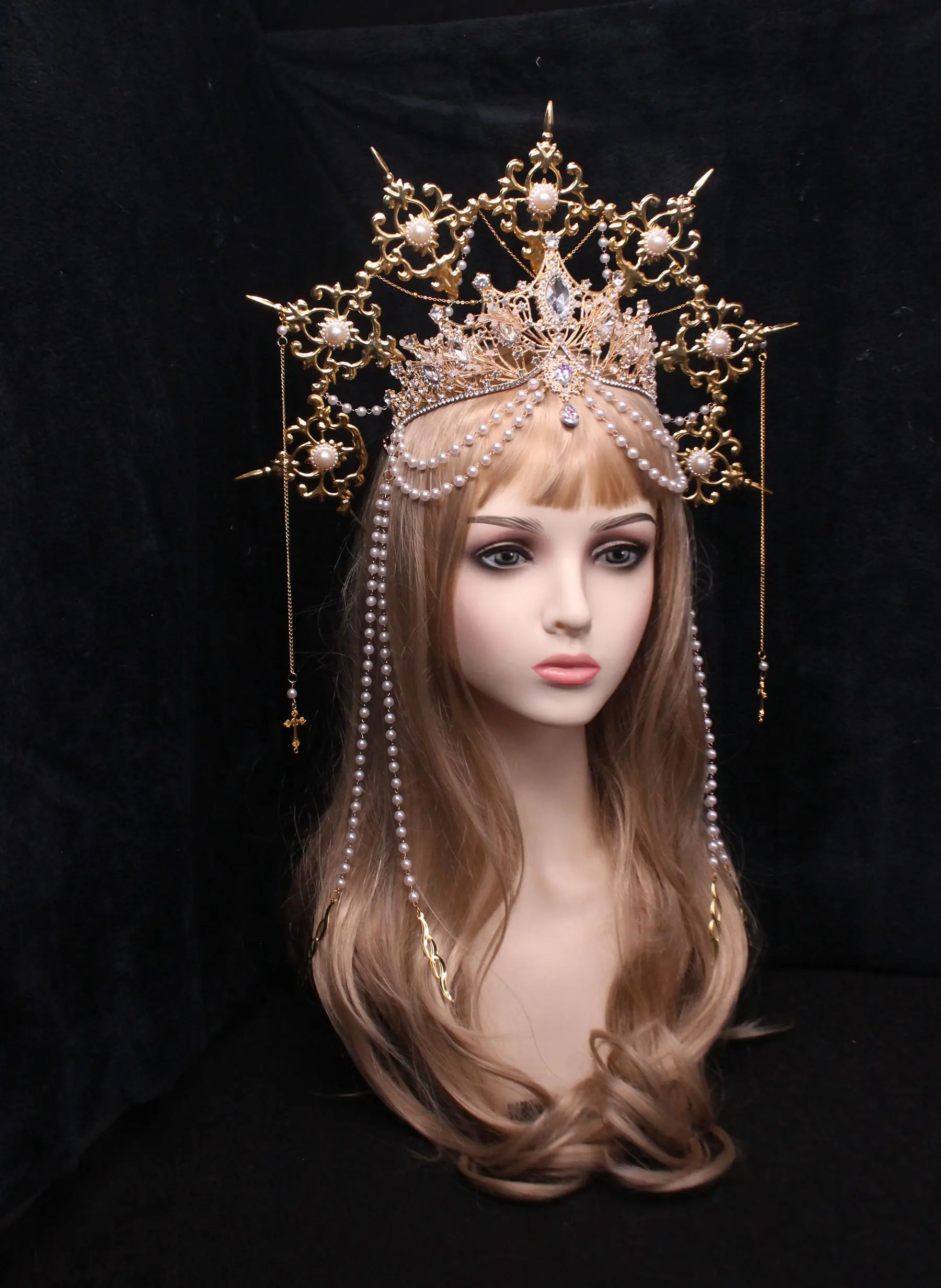 Gold-Halo-Crown-Headlights-Boho-Wedding-Headband-Met-gala-Gothic-crown ...