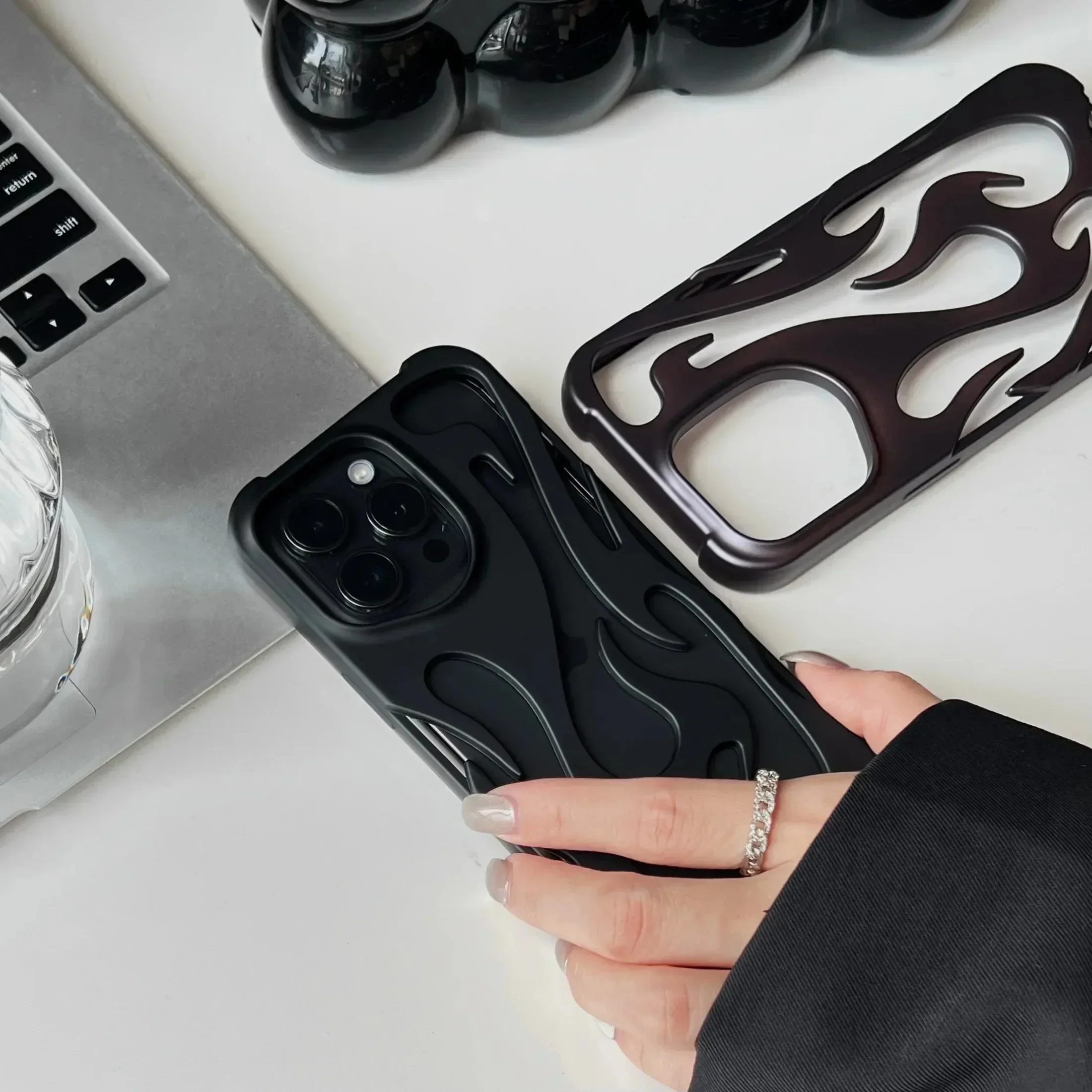 Sleek 3D Flame Pattern Shockproof Phone Case - Fashionable Hollow Slim ...