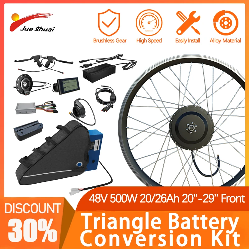48V 500W 20 26Ah Lithium Triangle Battery Electric Conversion Kit Front ...