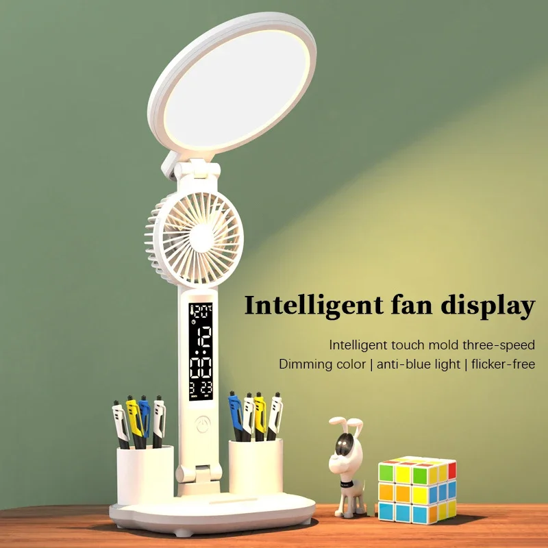 LED-Clock-Table-Lamp-USB-Chargeable-Dimmable-Desk-Lamp-Plug-in-LED-Fan ...