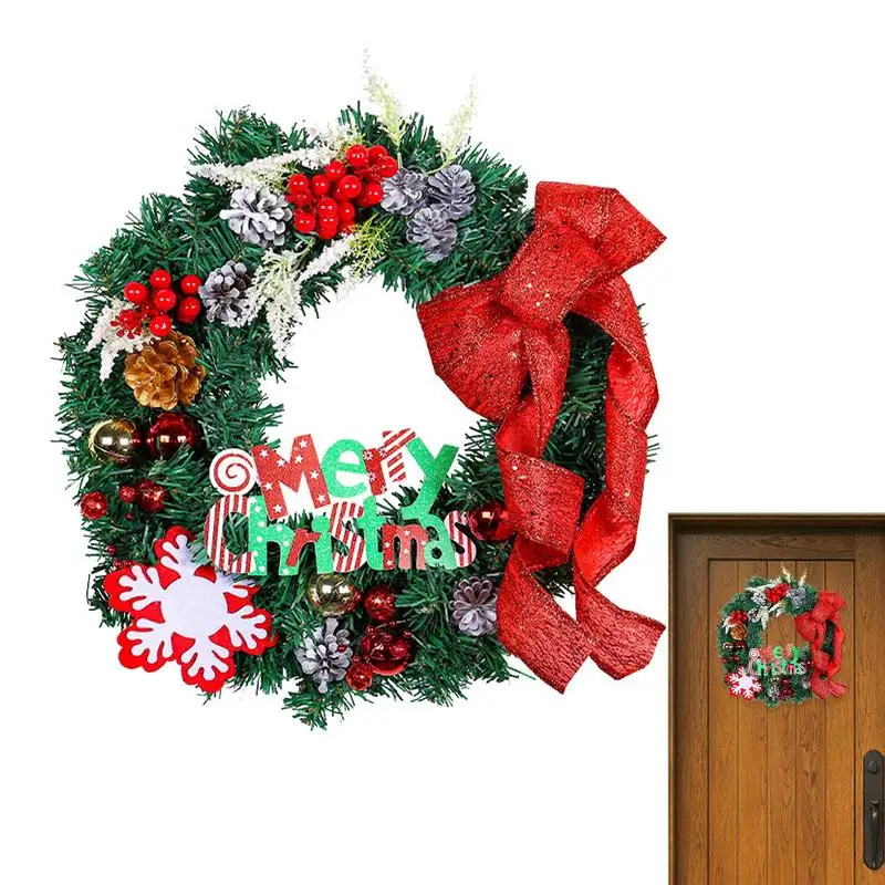 Merry-Christmas-Wreath-Decora-o-Pine-Needle-Bow-Letter-Card-Decora-es ...