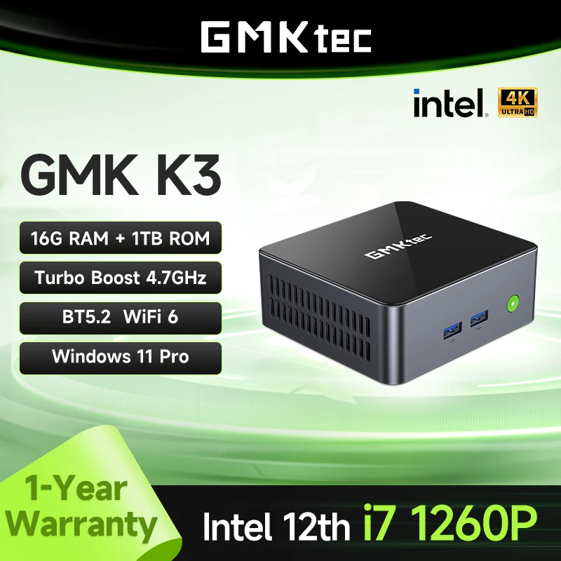 GMKtec K3 Intel 12 ° i7 Mini Pc 1260P processador 12C/16T DDR4 3200MHz ...