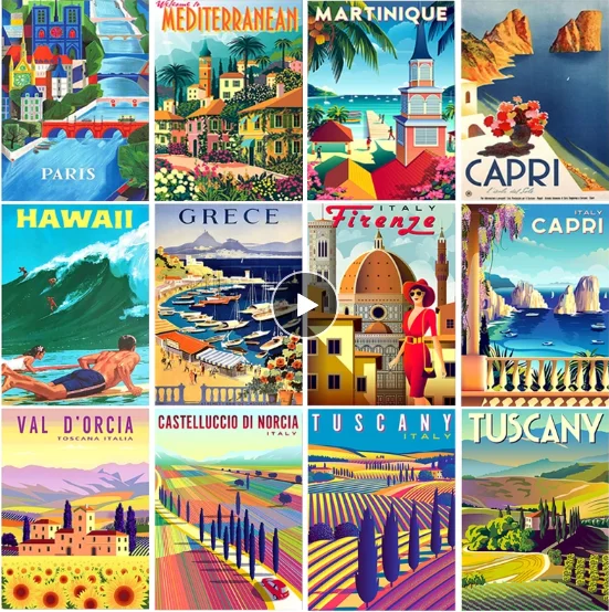 3pcs Metal Signs Famous City Landscape Posters Italy France Retro Kraft ...