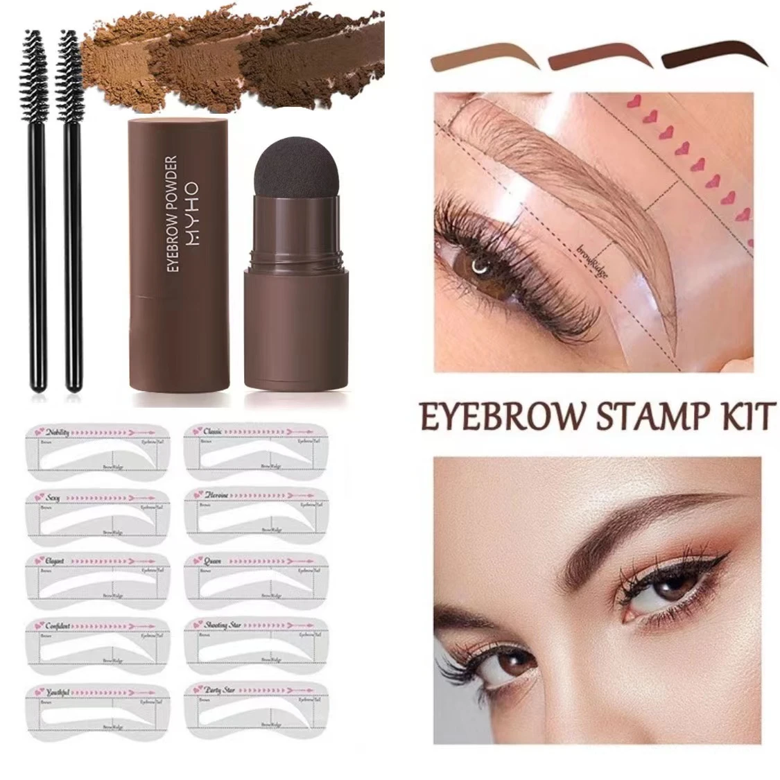 Complete professional Eyebrow Powder Stamp Shaping Kit makeup brushes ...