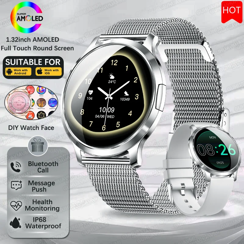 2025 Women Smartwatch 1.32" AMOLED Ultra-thin Display Bluetooth Phone ...