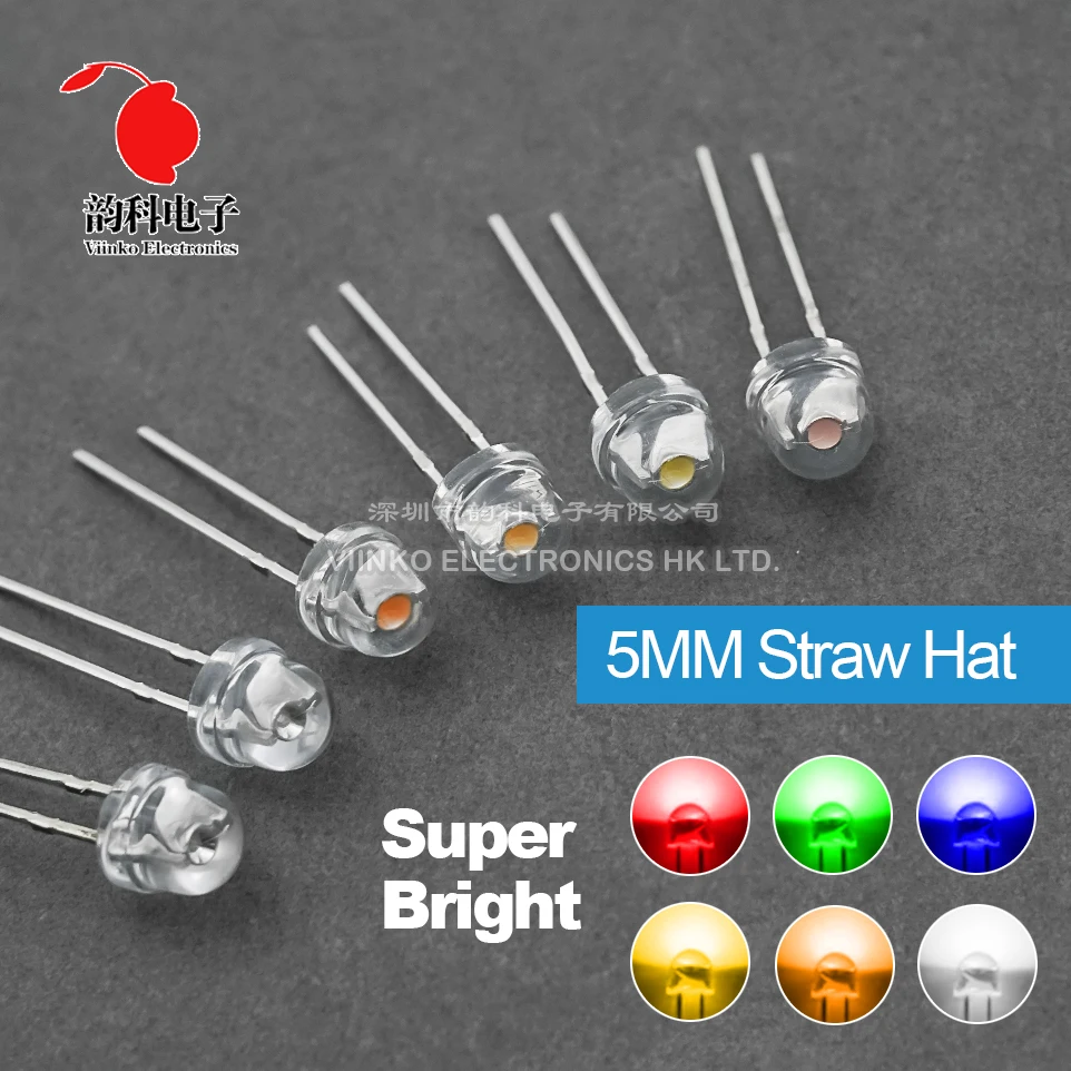 50pcs 5mm Straw Hat LED Super Bright White 0.3W 0.5W 0.75W F5 Power ...