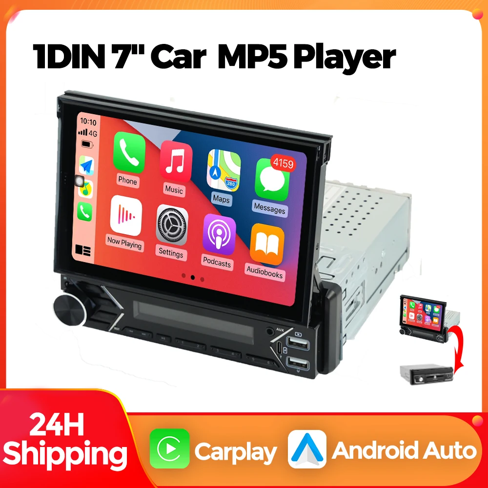 R-dio-de-carro-de-tela-retr-til-universal-Android-Auto-Carplay-player ...