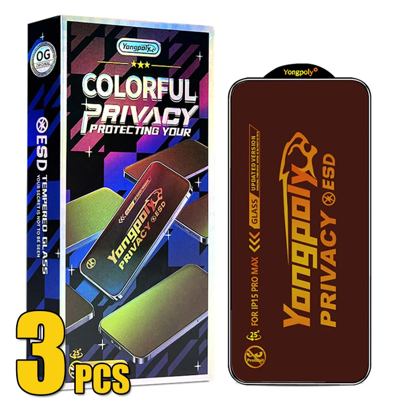 3pcs Colorful Privacy Tempered Glass ESD Screen Protector Film Cover ...