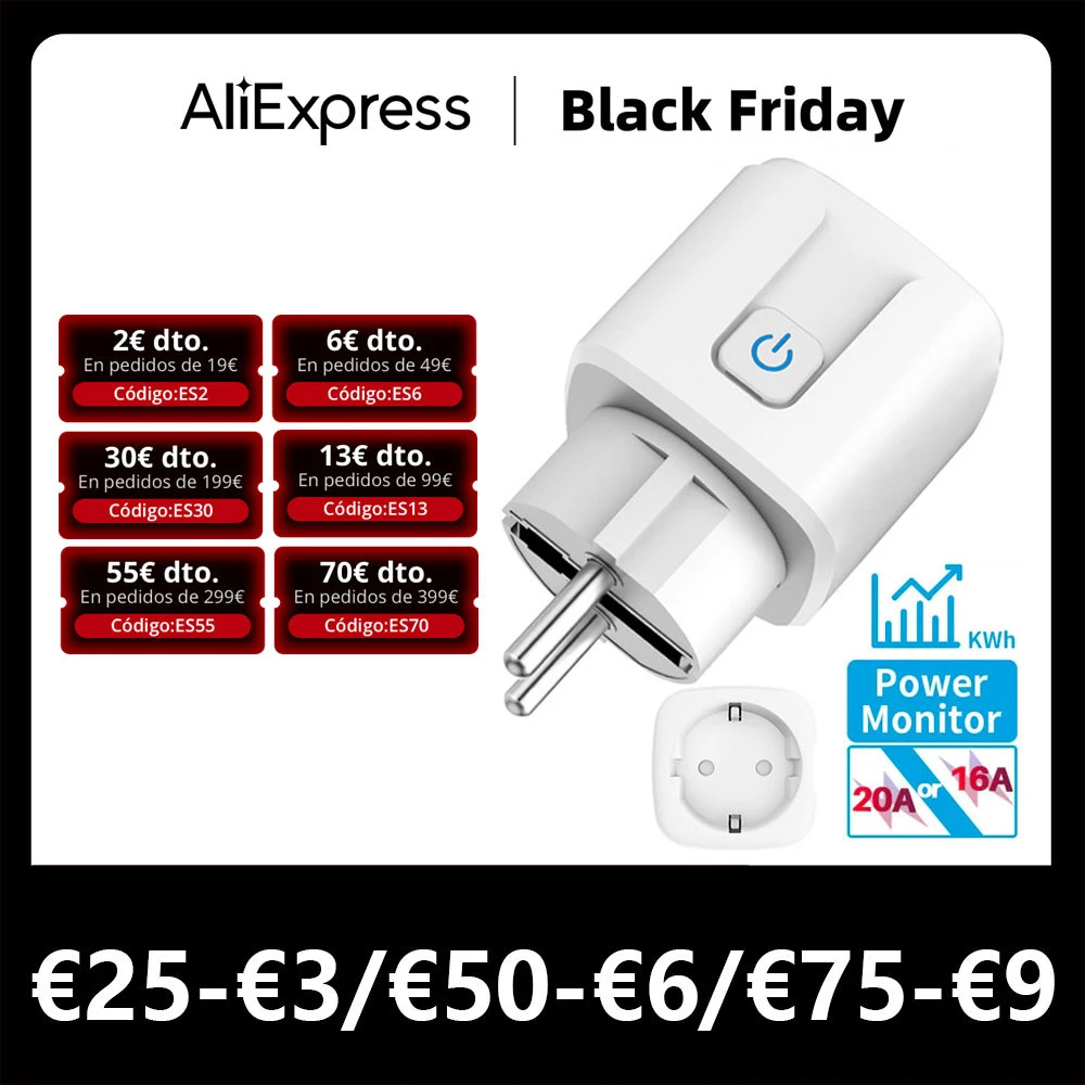 Enchufe inteligente WiFi con Monitor de potencia, enchufe europeo de 16A/20A con función de ...