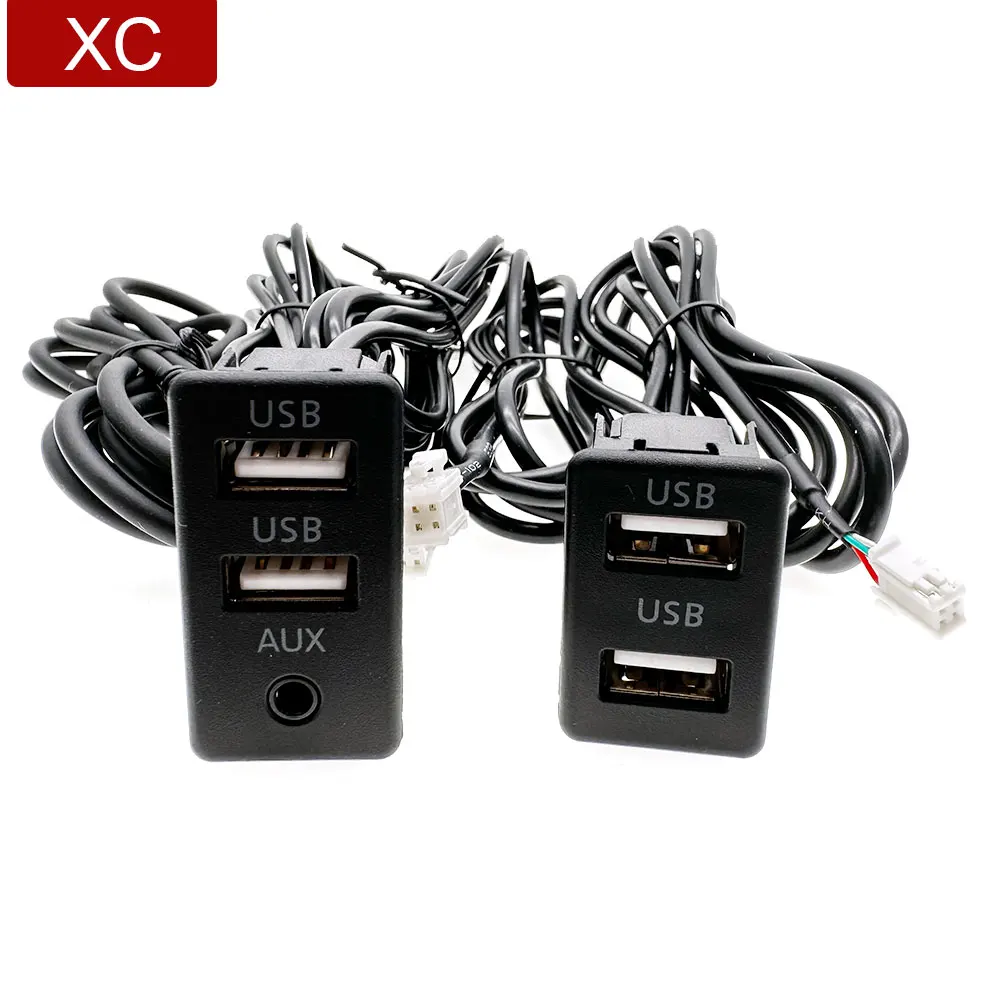 4 6 Pin Car Dual USB 3.5mm RCA AUX Jack Dash Flush Mount Panel Cable ...