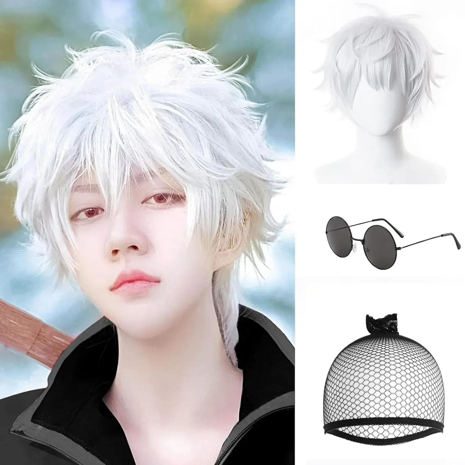 Gojo Wig with Glasses Short Straight Anime Gojo Cosplay Jujutsu Kaisen ...