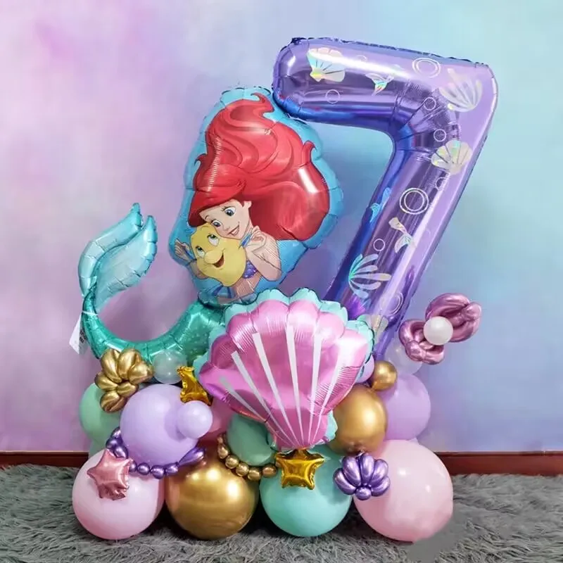 Disney Mermaid Princess Ariel Cartoon Purple Number Balloons 1-6 Year ...
