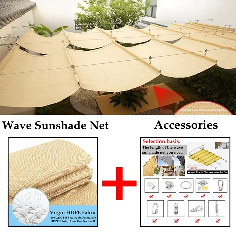 Hdpe Anti-uv Beige Telescopic Wave Sun Shade Net Courtyard Pavilion ...