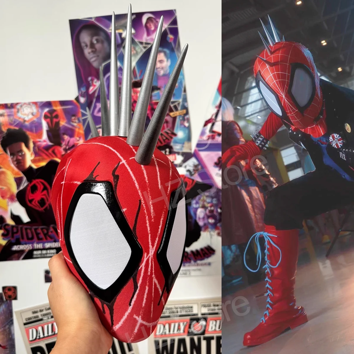 Full Helmet Spider-Punk Mask with Magnetic Rivet 1:1 Customizable ...