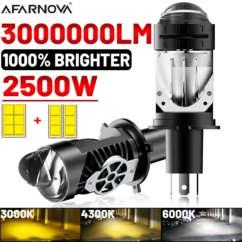 H4/9003/HB2 Bi LED Projector Len LHD Car Bulb Tricolor 3000K 4300K ...