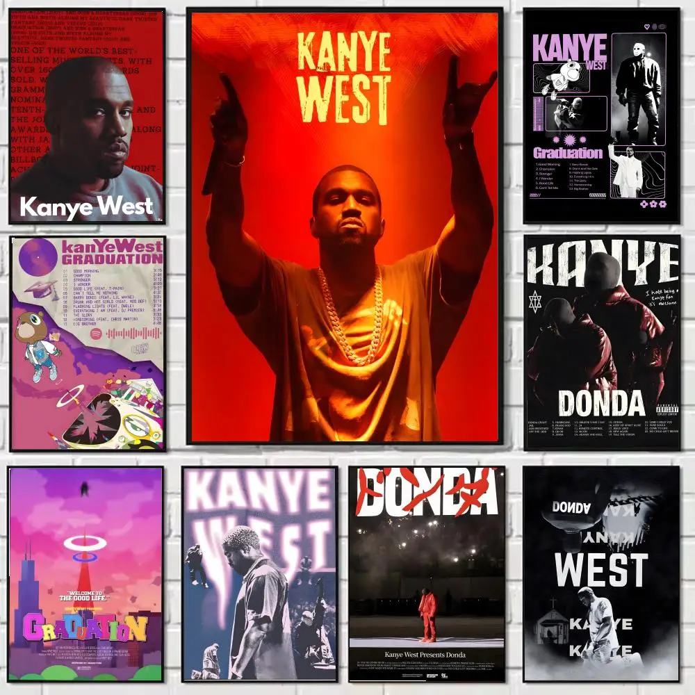 Póster de lienzo de caligrafía de pintura de rapero k- kanye w-West y ...