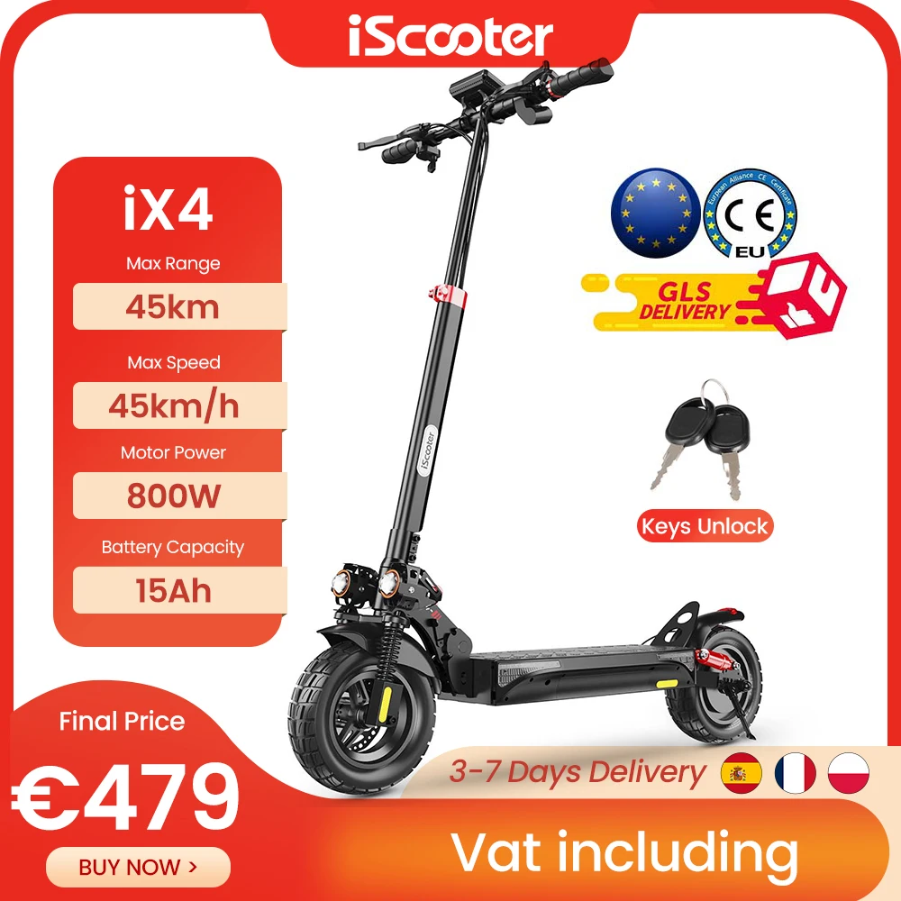 ix4 Electric Scooter 15Ah 800W Scooter 10Inch Tubeless Off-road Tire Electric Kick Scooter 45KM ...