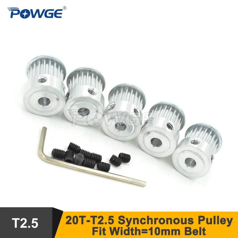 POWGE 20 Teeth T2.5 Timing Pulley Bore=5/6/6.35/8mm For W=10mm T2.5 ...