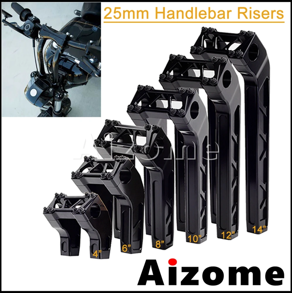 4" 14" Tall Motorcycle Rise Handlebar Pullback Clamp Club Risers 25mm ...