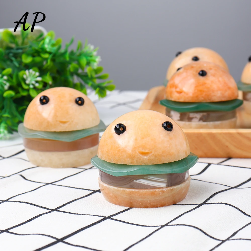 1pc Natural Quartz Hand Carved Yellow Jade Crystal Hamburger Statues ...