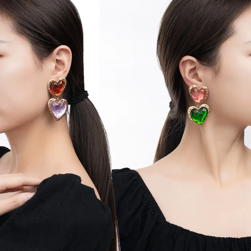 Double-Heart-Dangle-Earrings-Simple-Personalized-Love-Hearts-Dangling ...