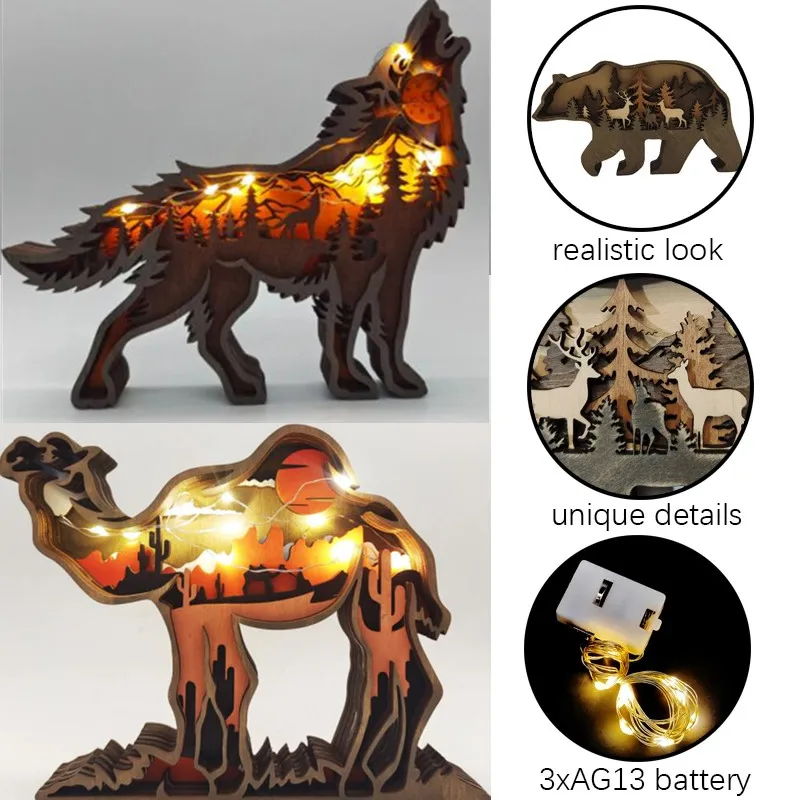 Carving-Wooden-Ornaments-Camel-Elk-Wolf-eagle-Animal-LED-Light-Festival ...