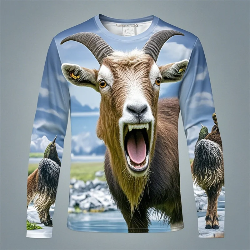 Screaming Goat Graphic T-shirt Men 3D Print Funny Goat Lovely Long ...
