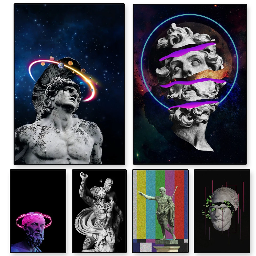 Póster de arte de pared moderno, escultura de dios griego Zeus, pintura ...