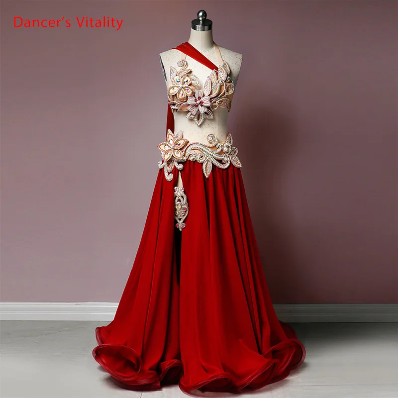 Belly Dance Competition Outfits Customized Bra with Ribbon Belt Long ...