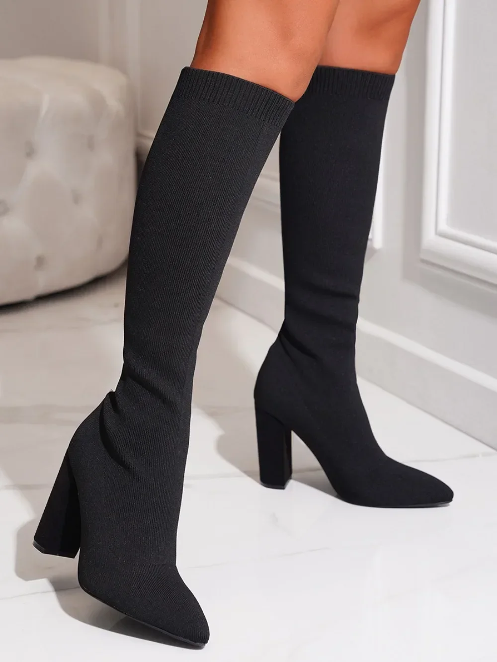 Plus-Size-42-Platform-Boots-Women-Shoes-Mesh-Knitting-Long-Boots-High ...