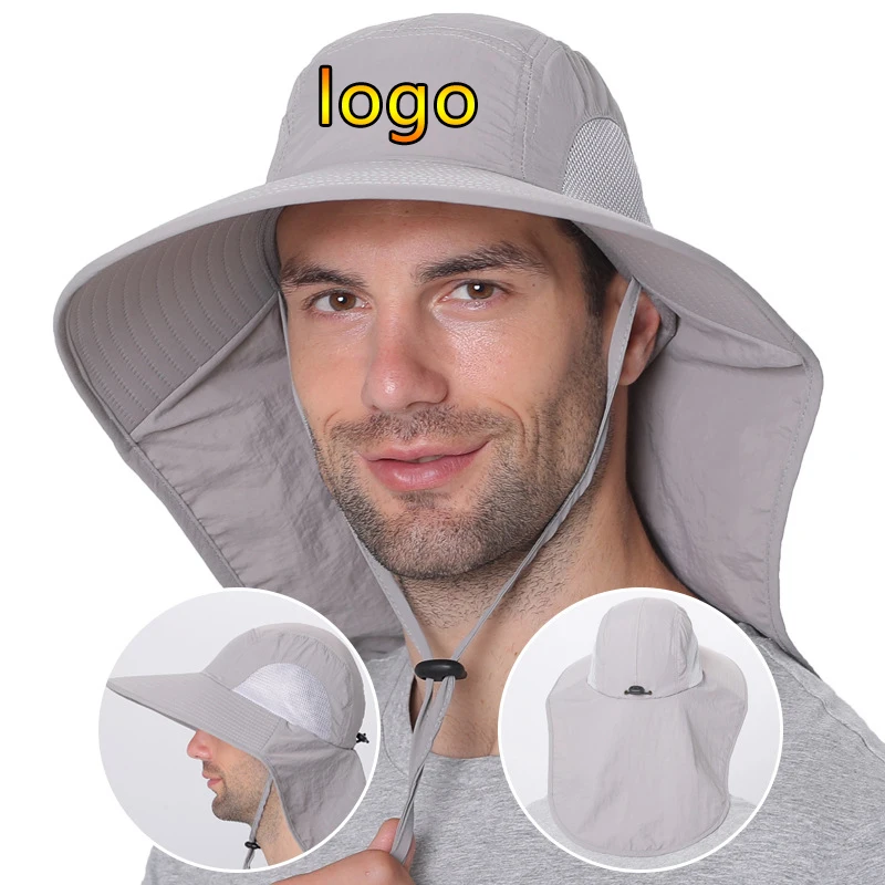 New Print Logo Men Wide Brim Fishing Hat Neck Cover Sun Protect Quick ...