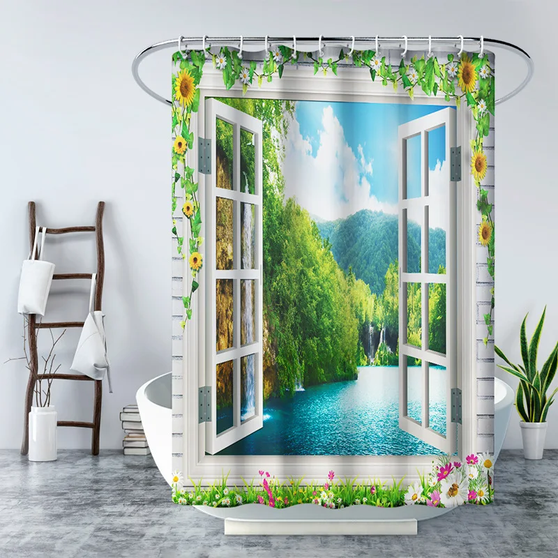 3D Shower Curtain View From The Window Waterproof Bathroom Curtain With ...