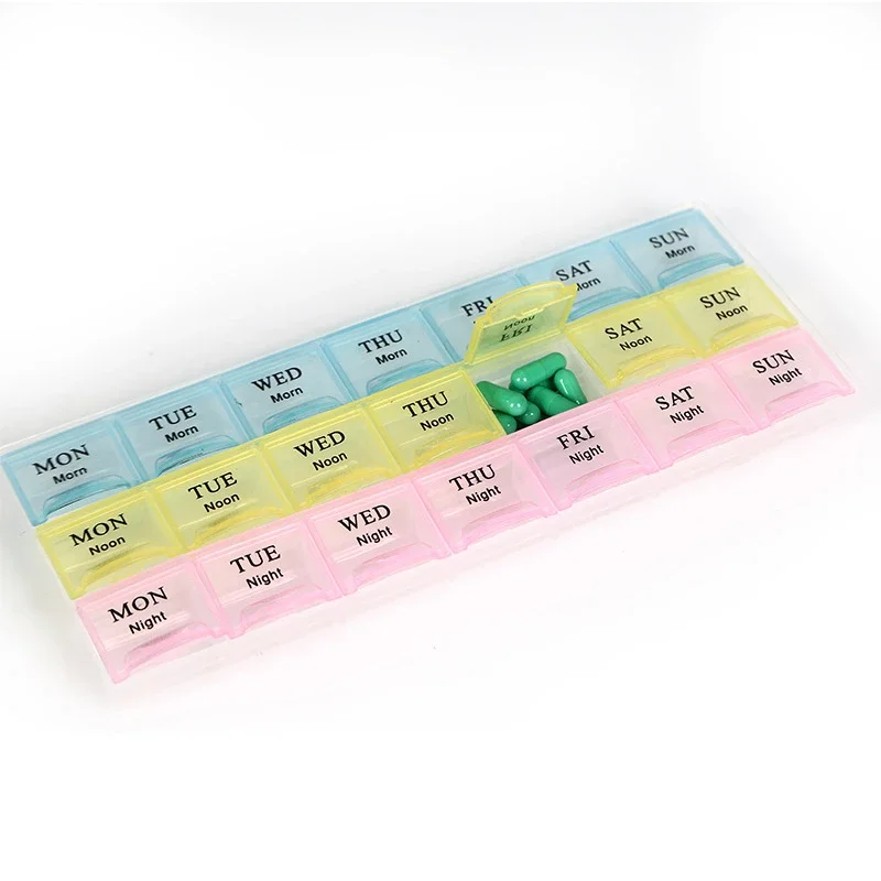 Three-Rows-21-Compartment-Pill-Box-English-Portable-Household-Large ...