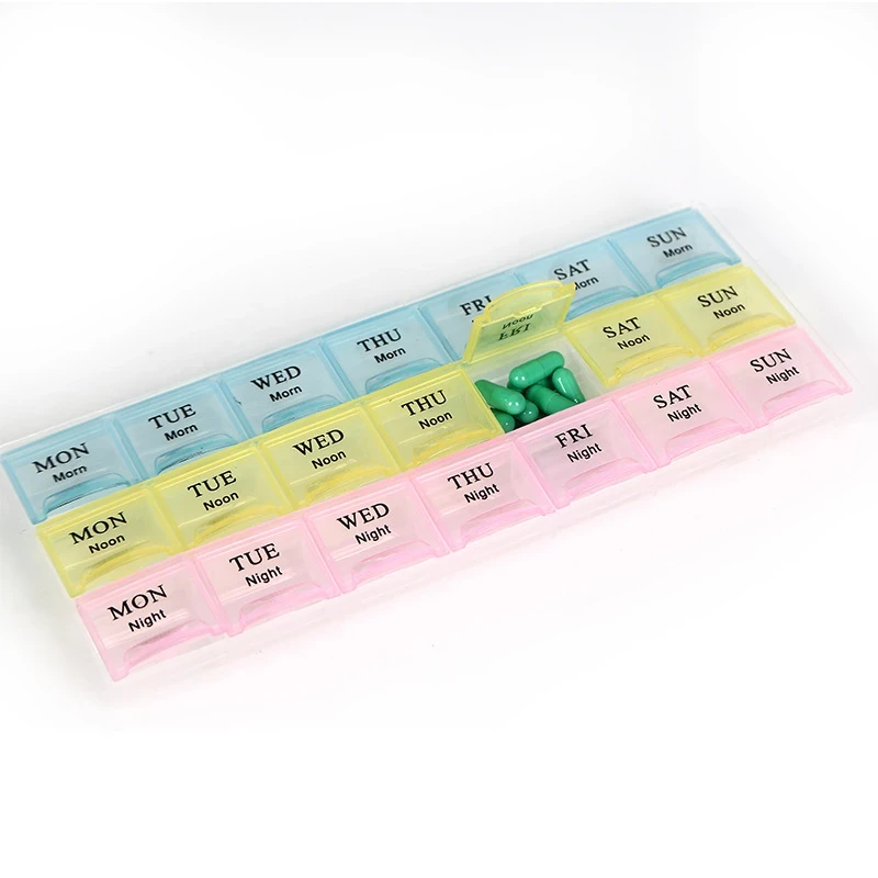 Three Rows 21 Compartment Pill Box English Portable Household Large ...