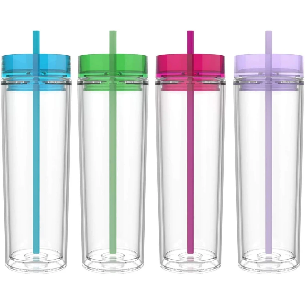 4Pack-Clear-Tumbler-with-Lids-and-Straws-16oz-Double-Wall-Clear-Acrylic ...