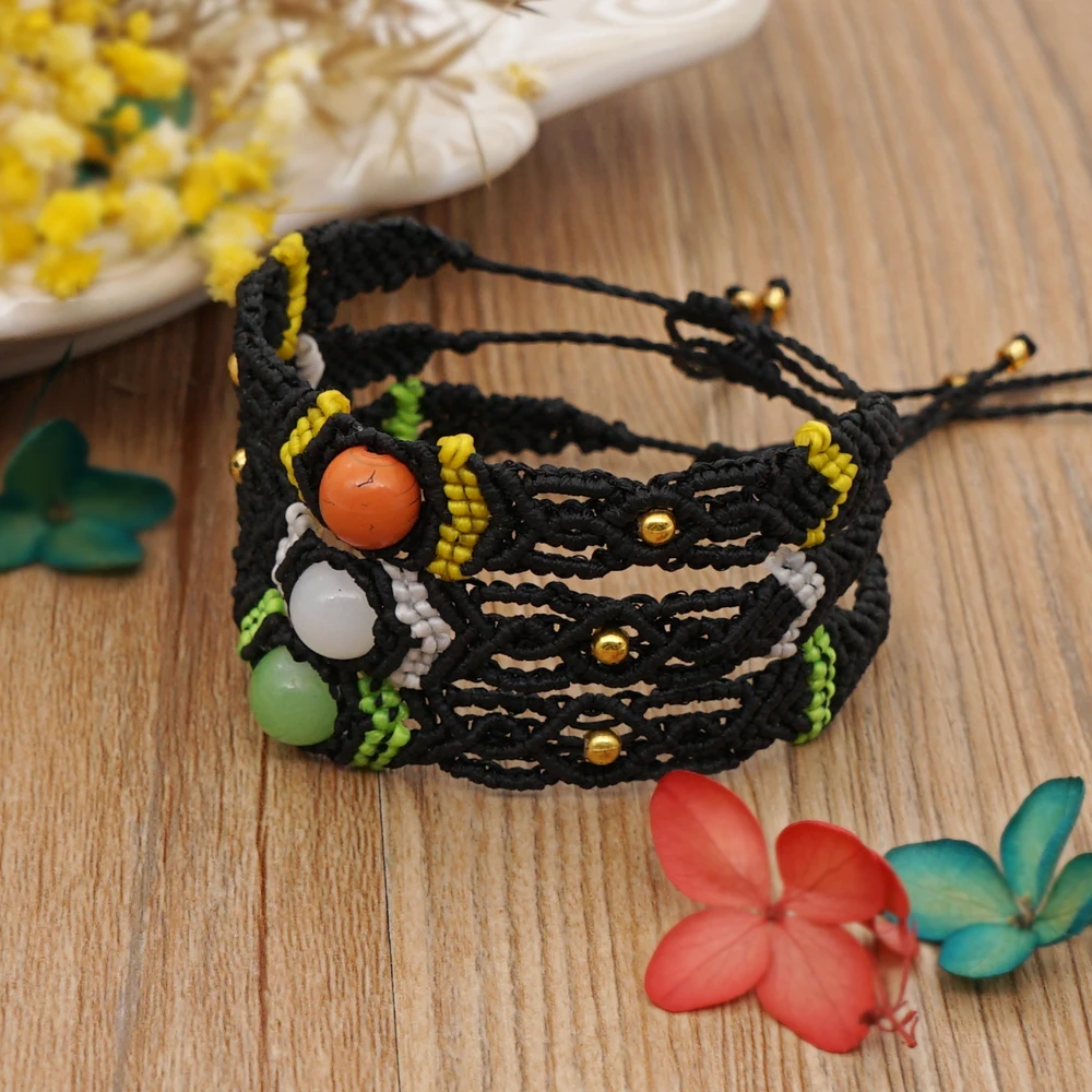 Simple-Woven-Cotton-Rope-String-Bracelet-with-Color-Beads-Handmade ...