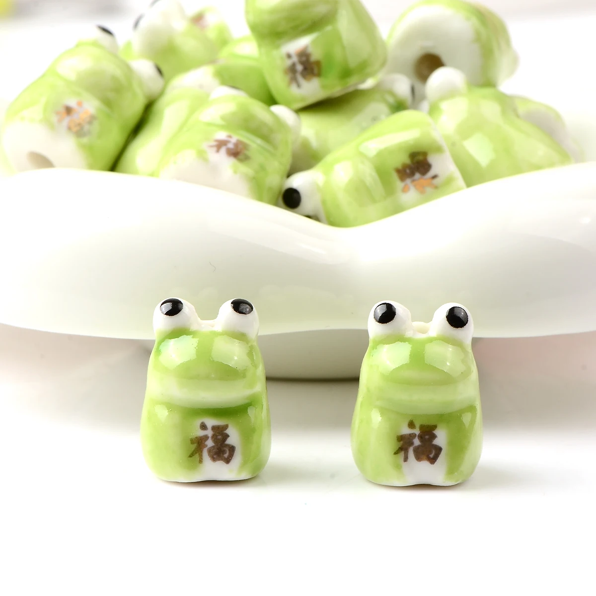 Cute Frog Ceramic Beads Loose Charms Beads for Jewelry Making Porcelain ...