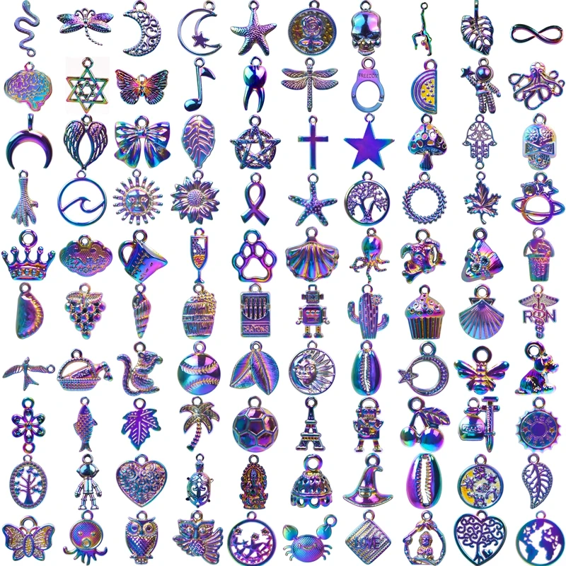 50 100pcs/lot Mixed Types Diy Rainbow Color Charms Jewelry Bag Earring ...