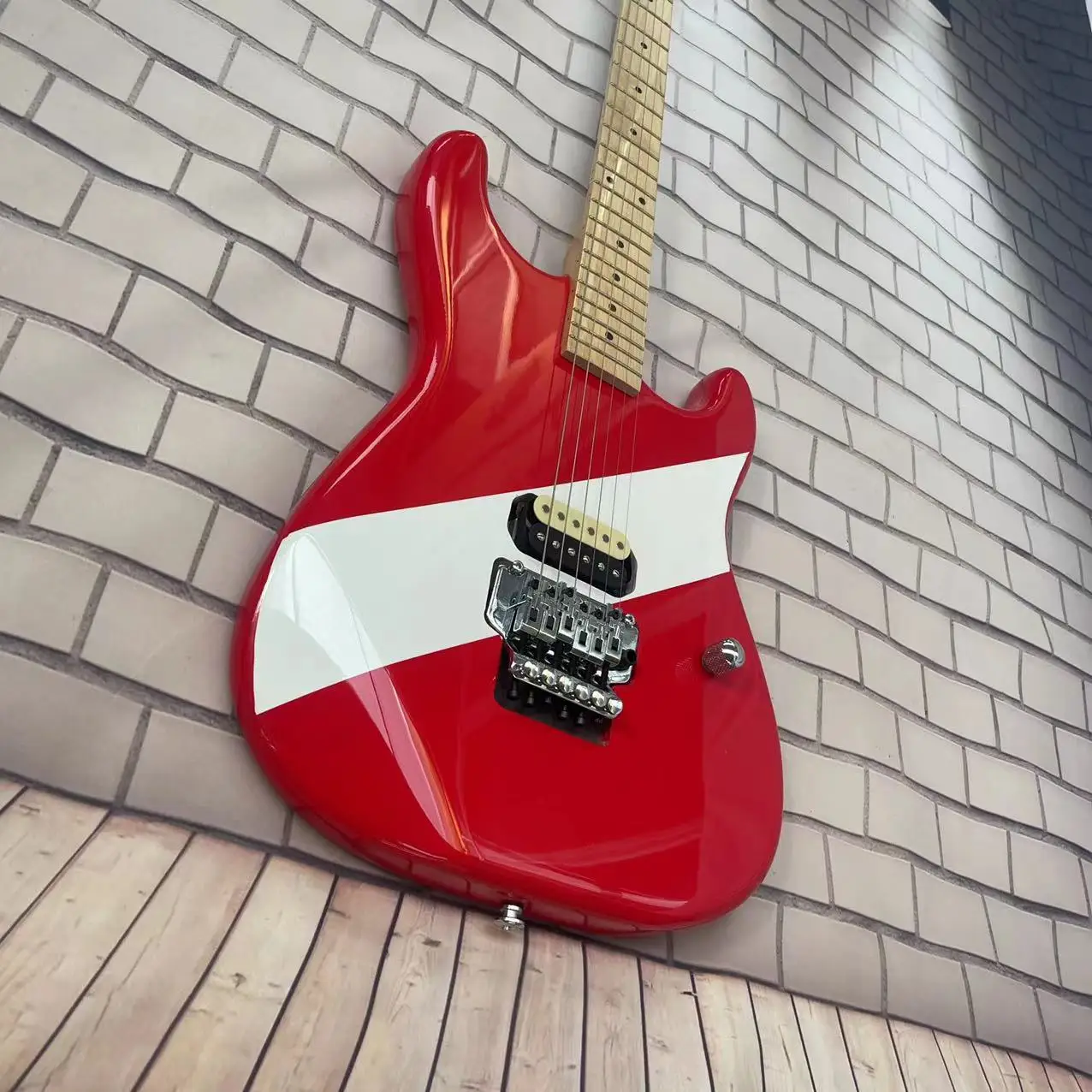 Hand-painted 6-string split electric guitar, red body, high gloss, maple fingerboard, maple ...