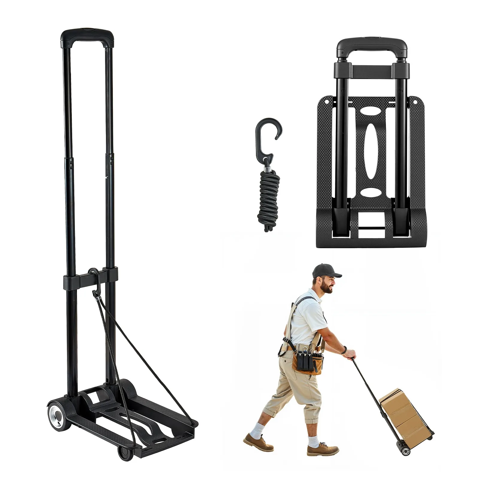 SucceBuy 110Lbs Opvouwbare handkar Opvouwbare bagagekar met 2 wielen ...