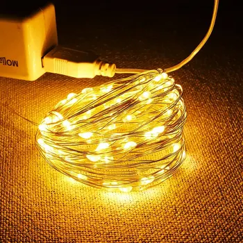 USB LED String Lights 5M Silver Wire Garland Light Waterproof Fairy ...