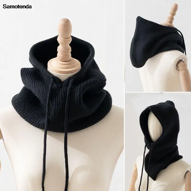2023 Unisex Knitted Head Hood Faux Cashmere Hooded Neck Collar Cap Head ...