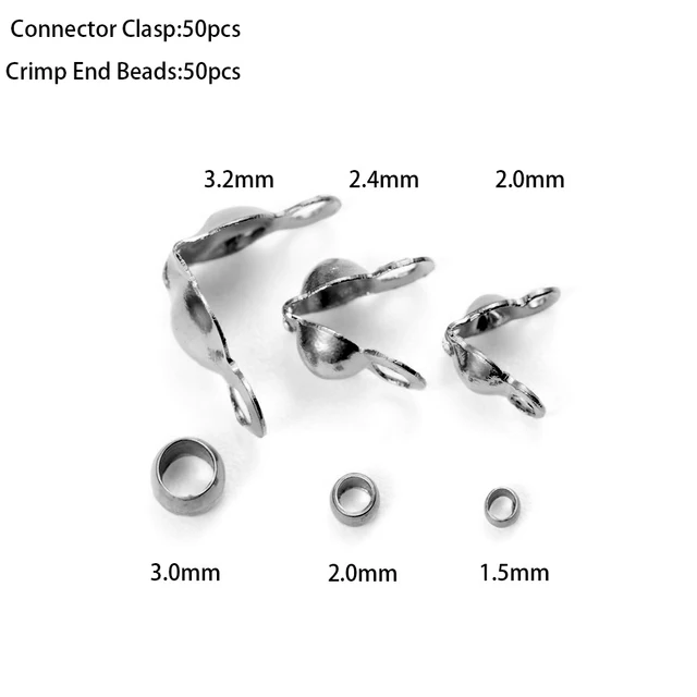50pcs/lot Stainless Steel Gold Plated Connector Clasp Crimp End Beads ...