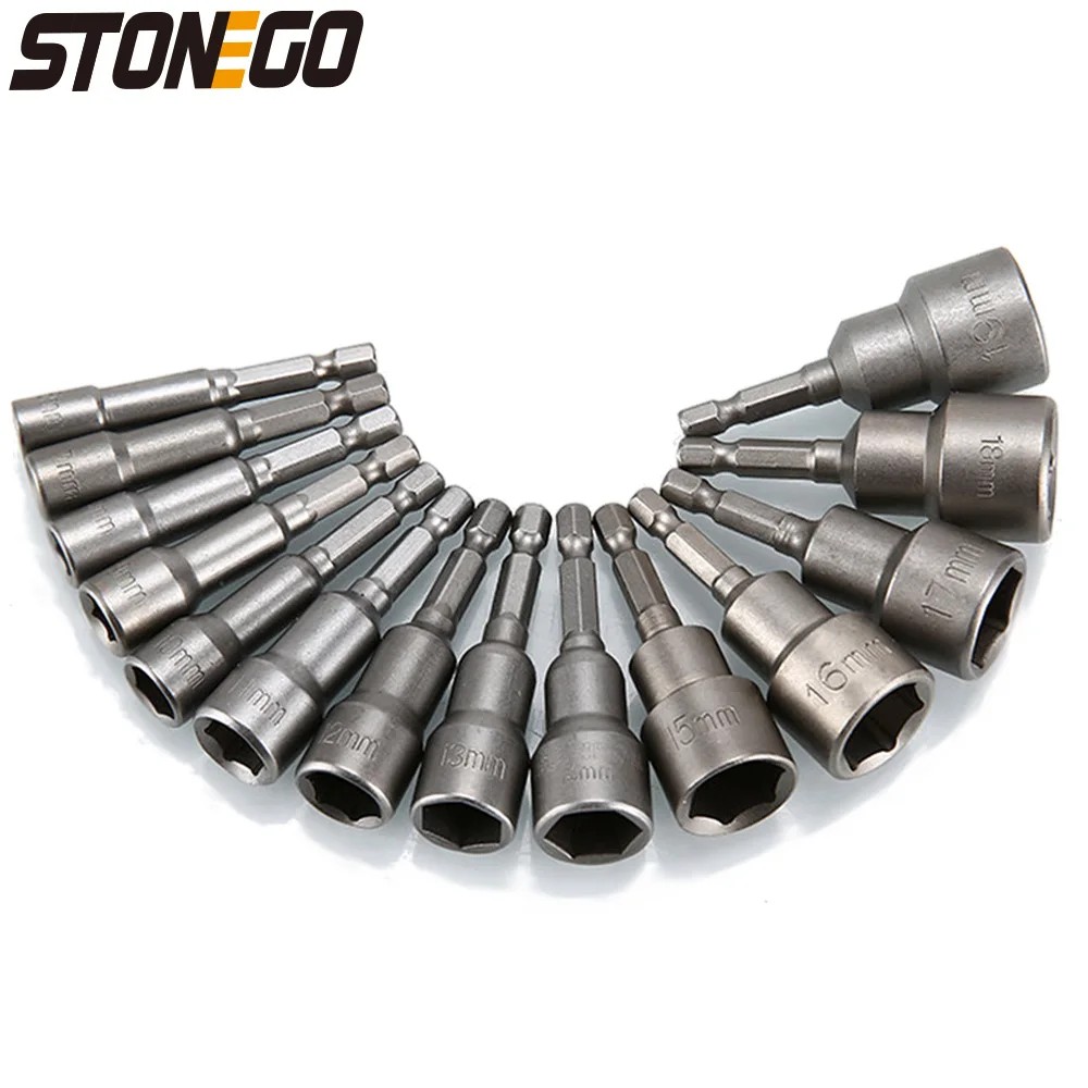 STONEGO Hex Magnetic Socket Sleeve Set - 5/6/8/9/14Pcs Nut Driver Drill ...
