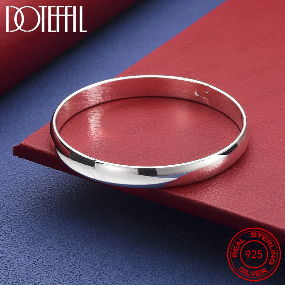 925 Sterling Silver 8mm Smooth Bangle Bracelet For Woman Man Wedding ...