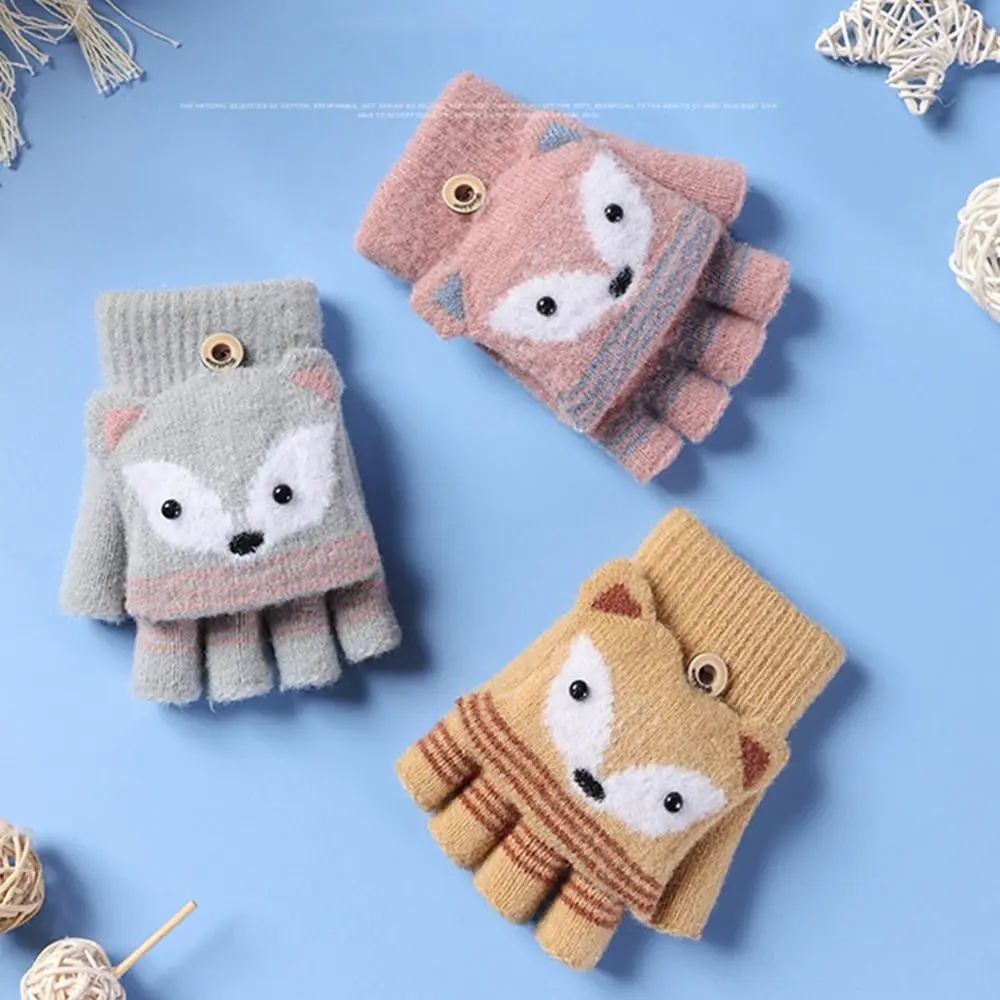 Autumn-Winter-Children-Knitted-Gloves-Flip-Fingerless-Gloves-Cute ...